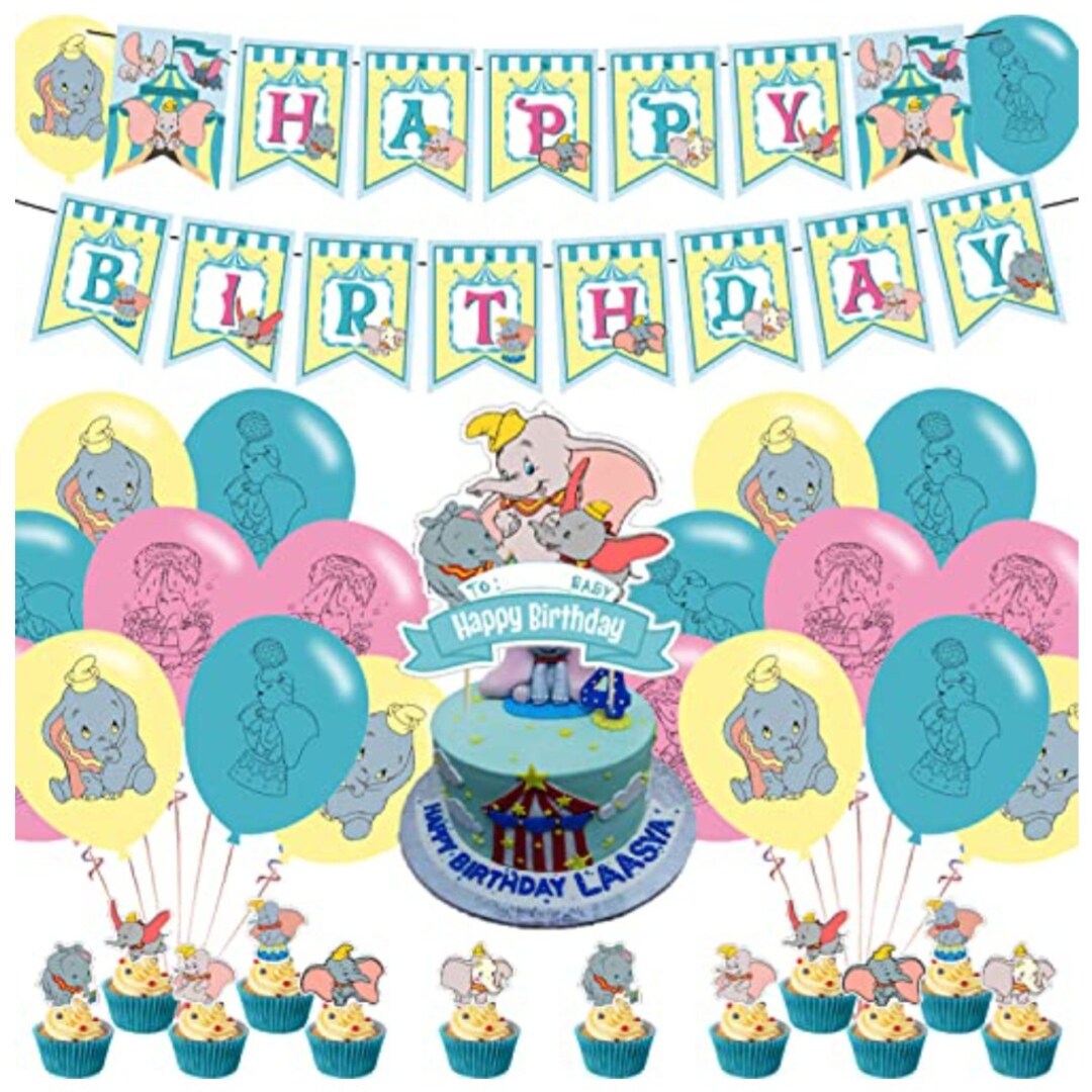 Dumbo Elephant Happy Birthday Party Banner Balloons Cake Cupcake ...