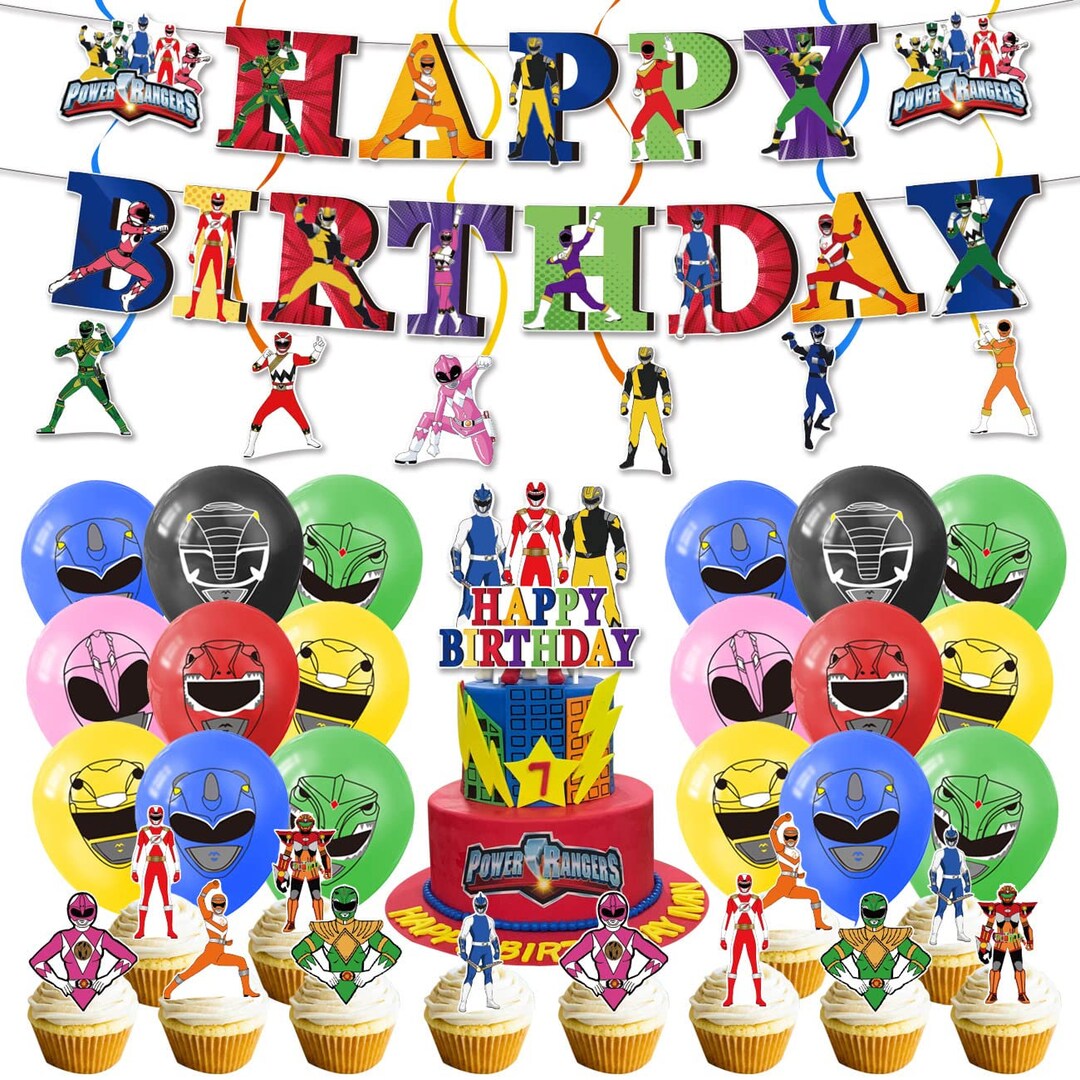 Power Rangers Happy Birthday Party Banner Balloons Cake Cupcake Toppers ...