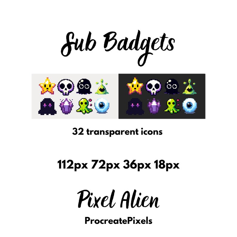 Cute Pixel Alien Set Sub, Badgets, Twitch Badges Pixel, Twitch Emotes ...