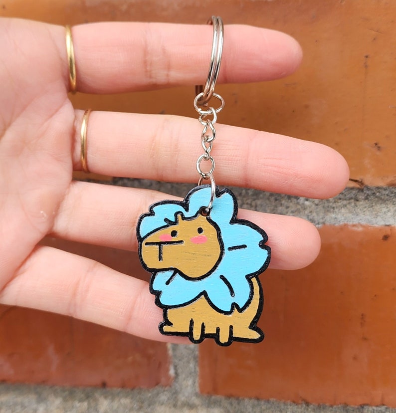 Capybara Flower Keychain | Wood Animal Keychain - Etsy