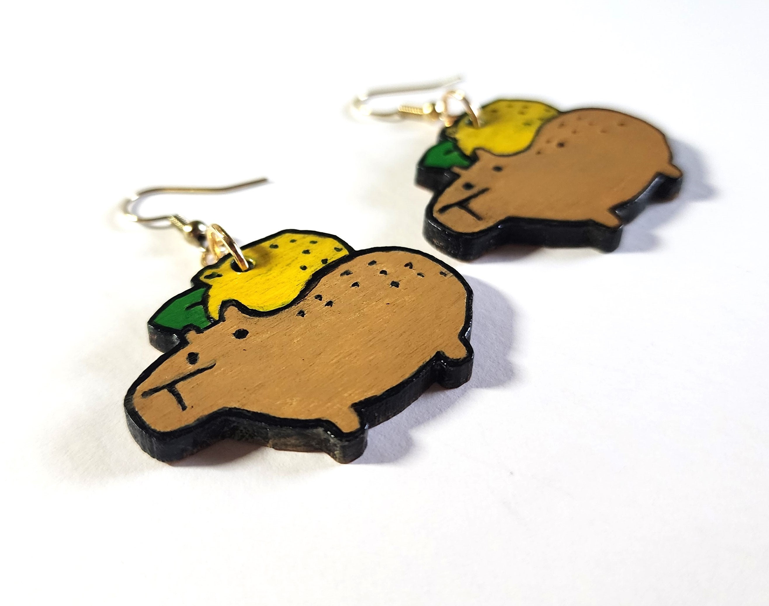 Capybara Yuzu Wooden Earrings Cute Dangle Earrings - Etsy