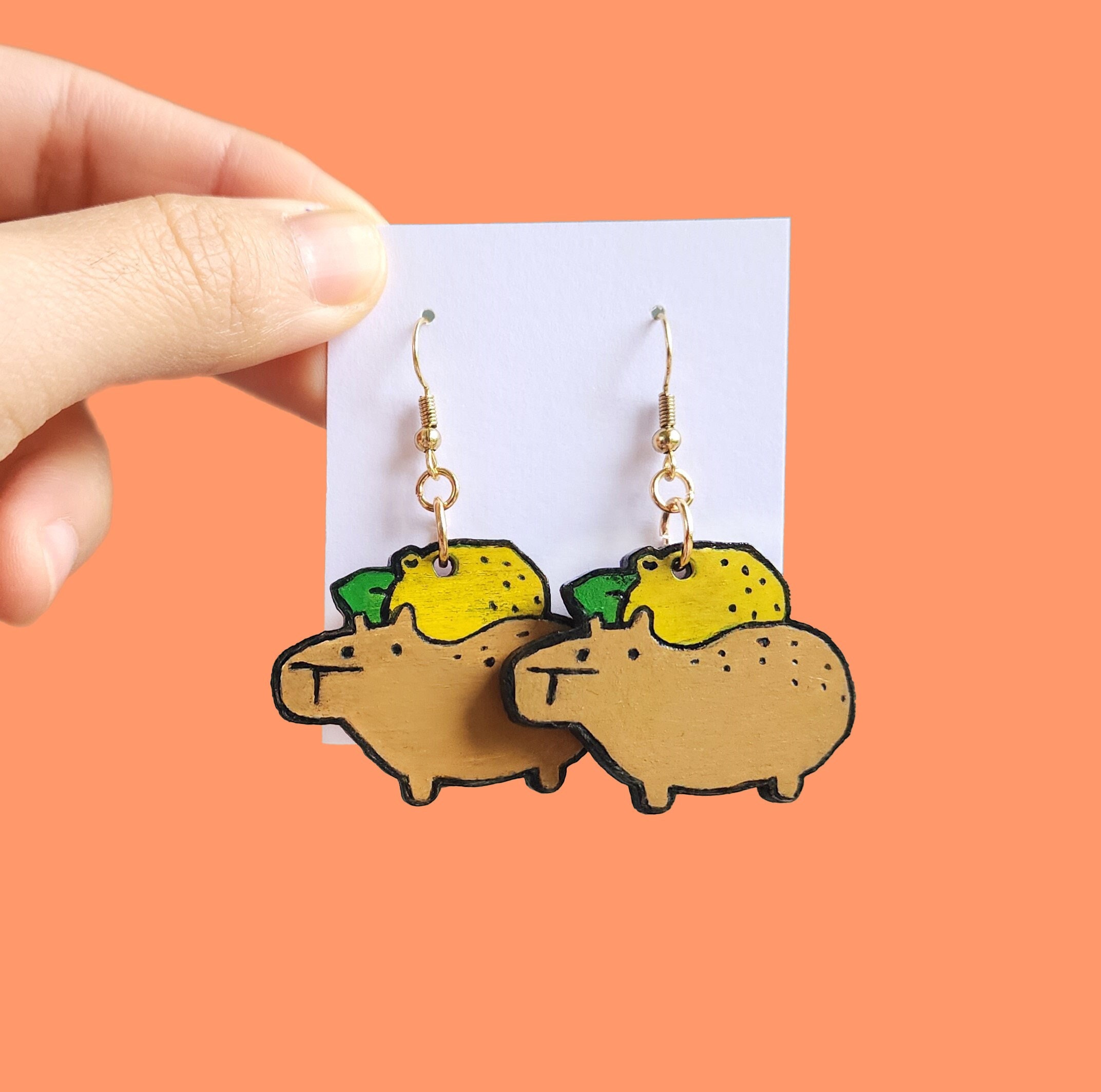 Capybara Yuzu Wooden Earrings Cute Dangle Earrings - Etsy