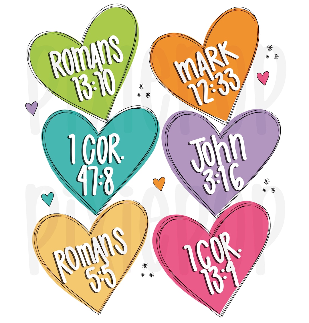 Candy Heart Bible Verses, Hand Drawn PNG File, Valentines Sublimation ...