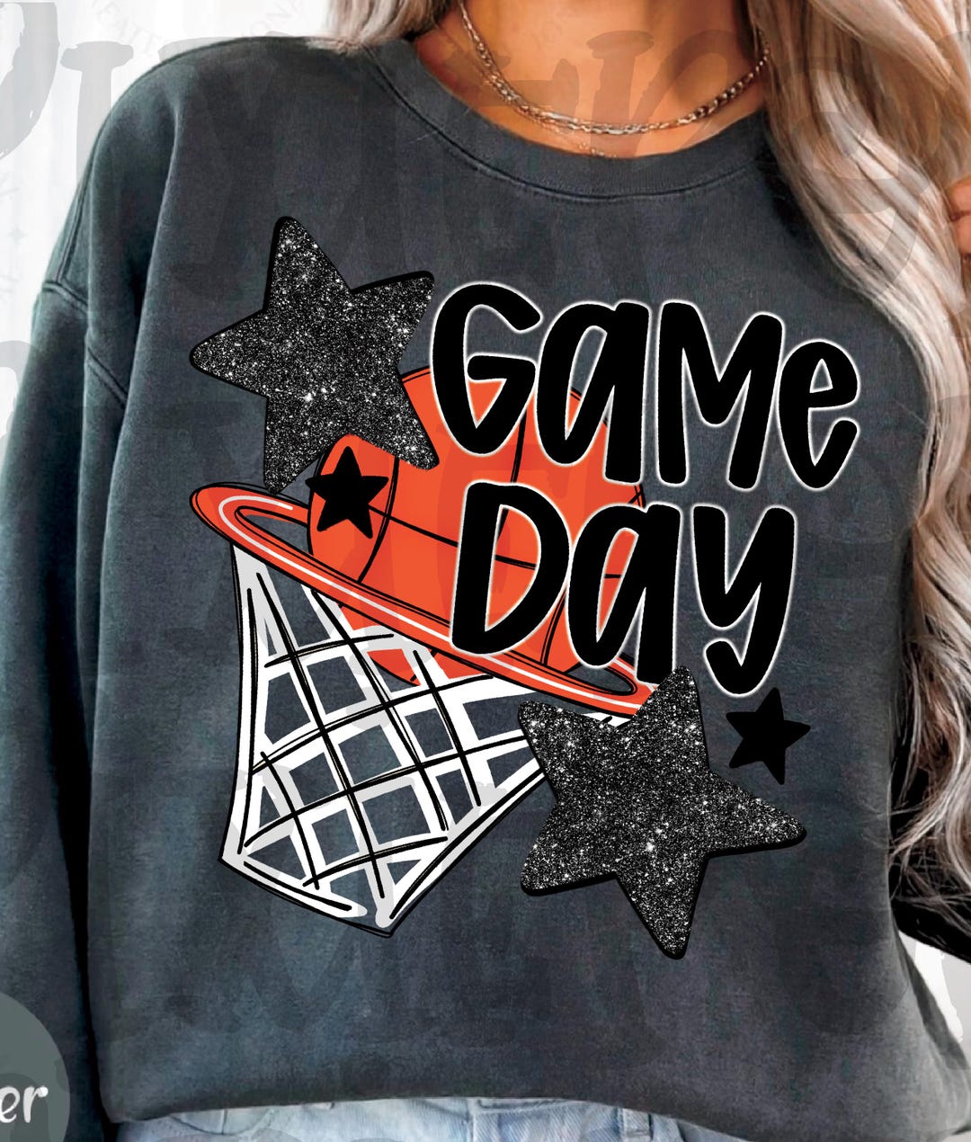 Game Day Basketball Png, Black and White, Glitter Design, Instant ...