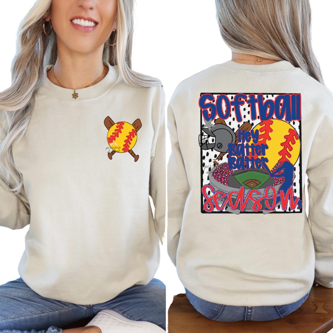 Softball Preppy Png, Front Back Png Hand Drawn Softball Png Digital ...