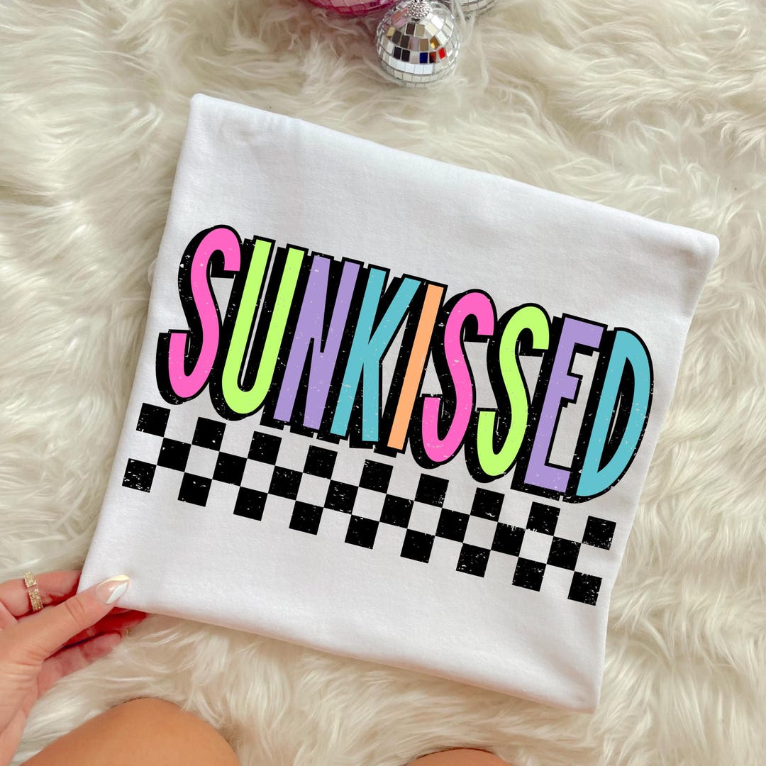 Sunkissed Neon Checkered Dtf Transfers Ready to Press, Direct to Film ...