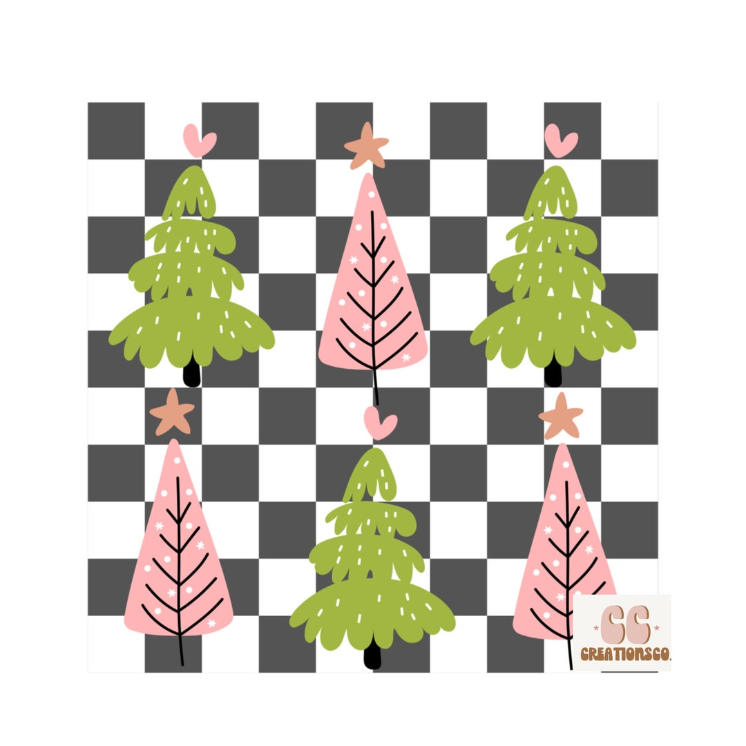 Checkered Trees Png, Christmas Png, Retro Christmas Png, Kids Christmas ...