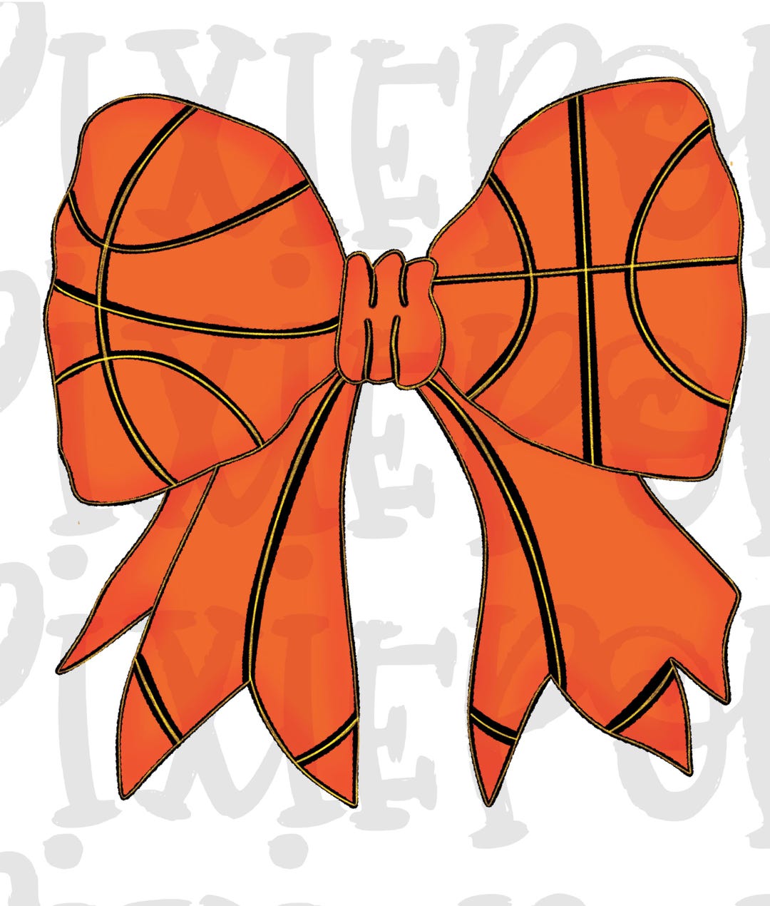 Gold Glitter Basketball Coquette Bow Png, Game Day Basketball Bow, Hand ...