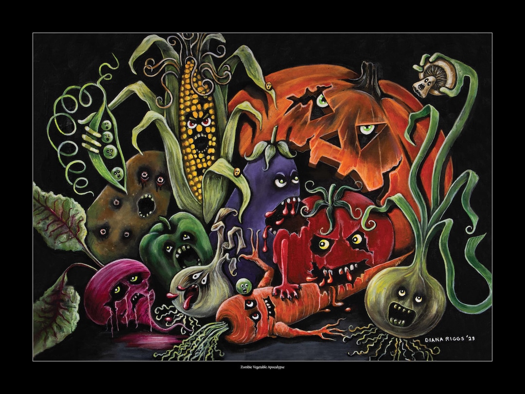 Zombie, Vegetable, Apocalypse, Poster, Halloween Art, Whimsical Art, Limited Edition Print ...