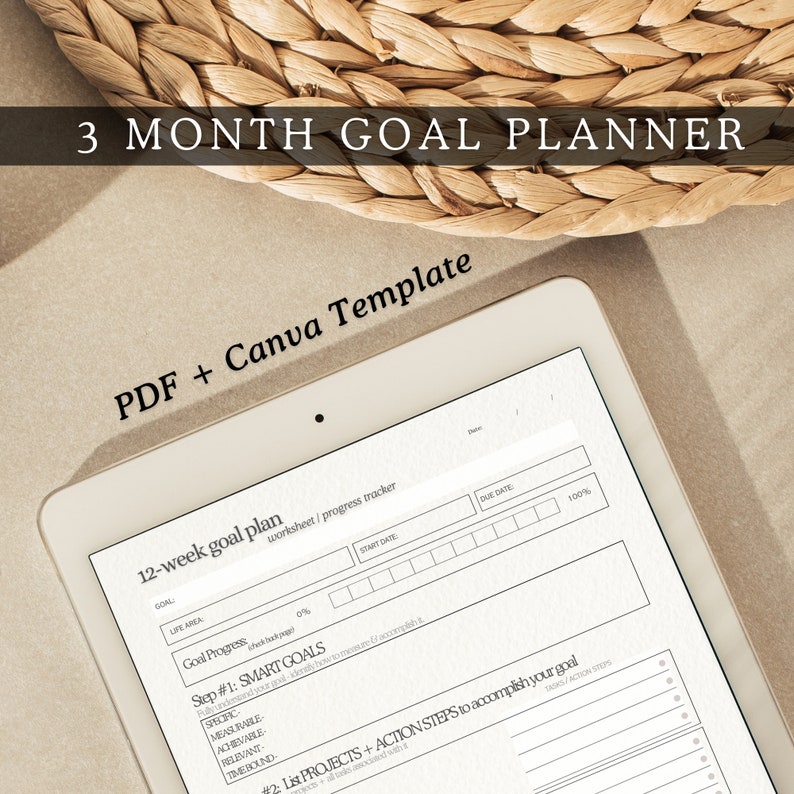 3 Month Goal Planner | Smart Goal Worksheet | Self Improvement | ADHD ...