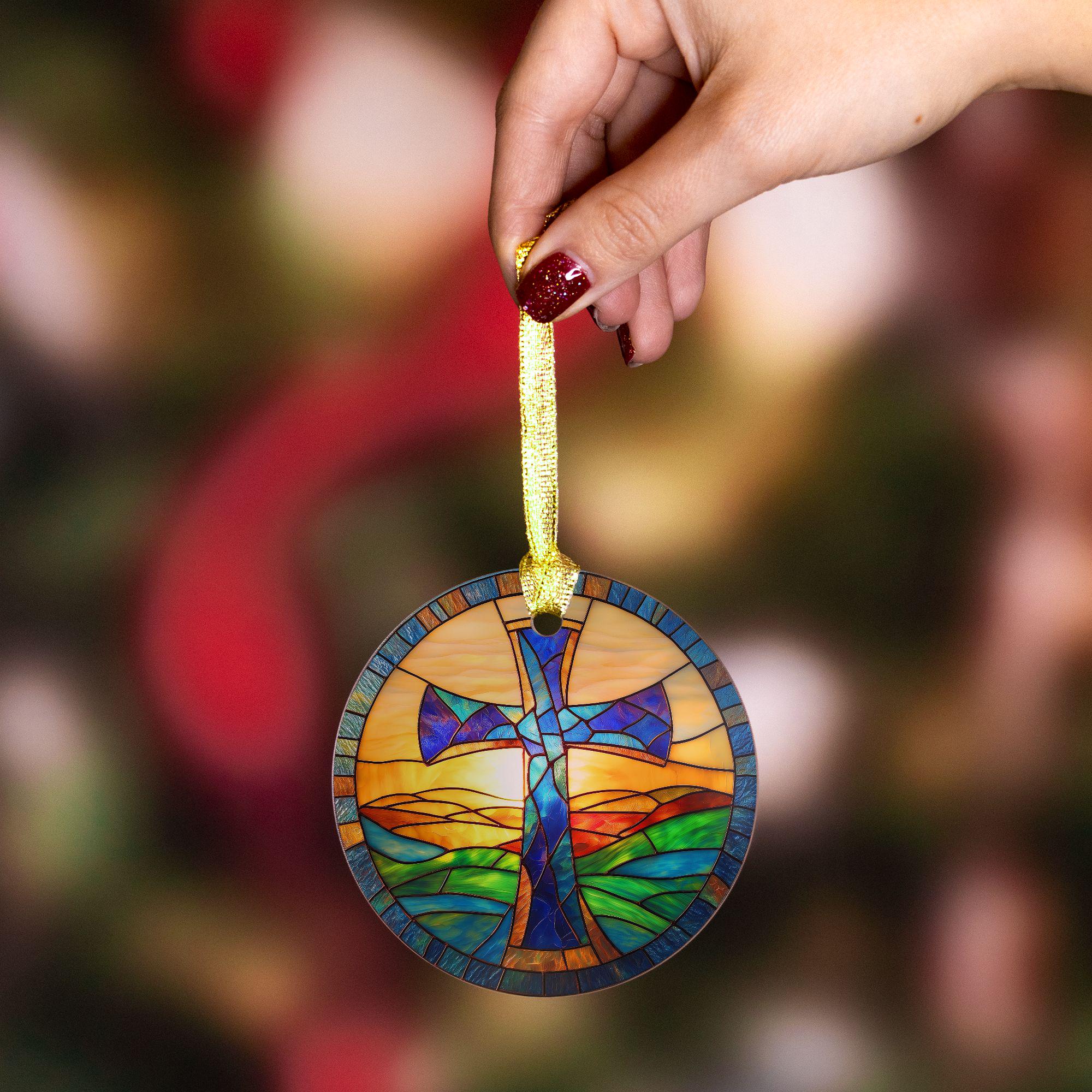 Acrylic "stained Glass Look Design" Christian Cross Ornament, Religious ...