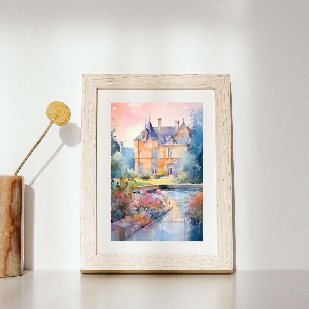Manor House Watercolor Digital Poster Art. Printable Watercolor Art ...