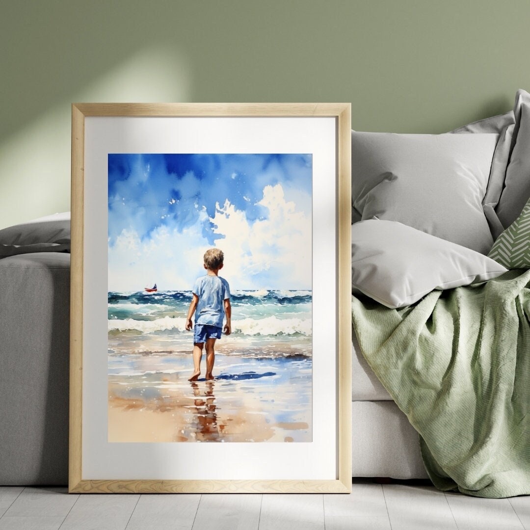 Beach Boy Watercolor Digital Poster Art. INSTANT DOWNLOAD Digital ...