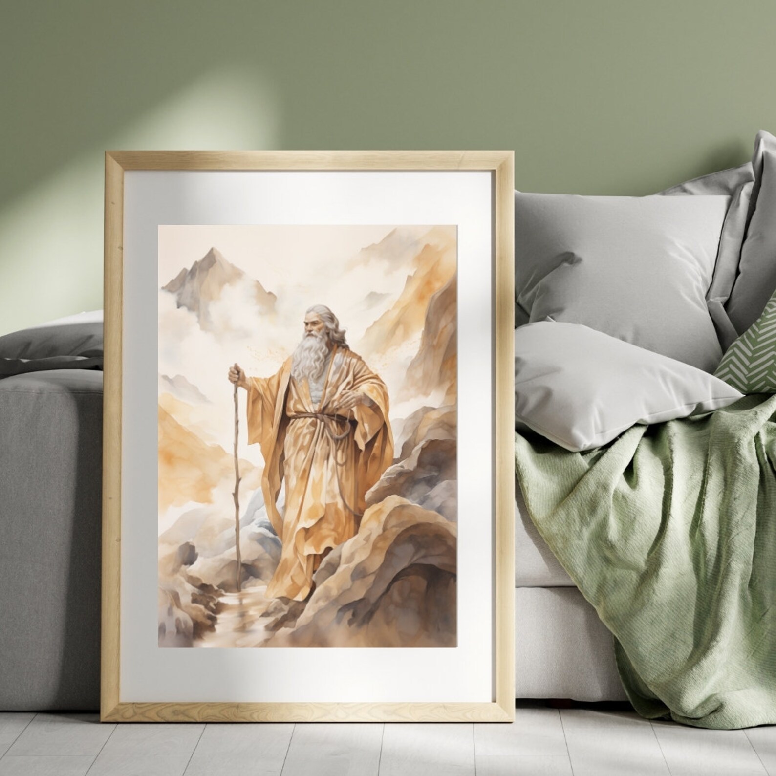 Moses on the Mountain Digital Watercolor Print. Moses of the Bible Wall ...
