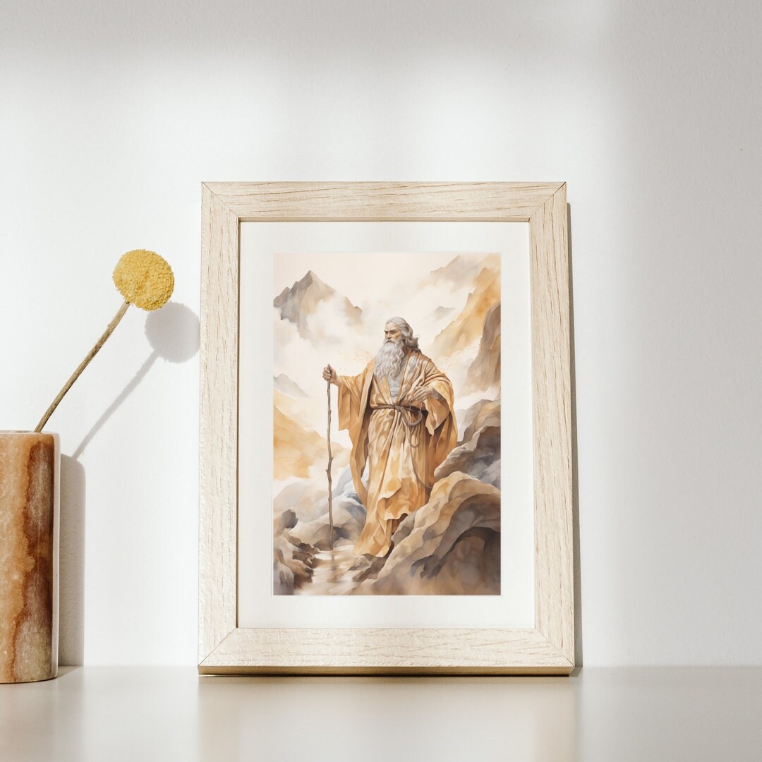 Moses on the Mountain Digital Watercolor Print. Moses of the Bible Wall ...