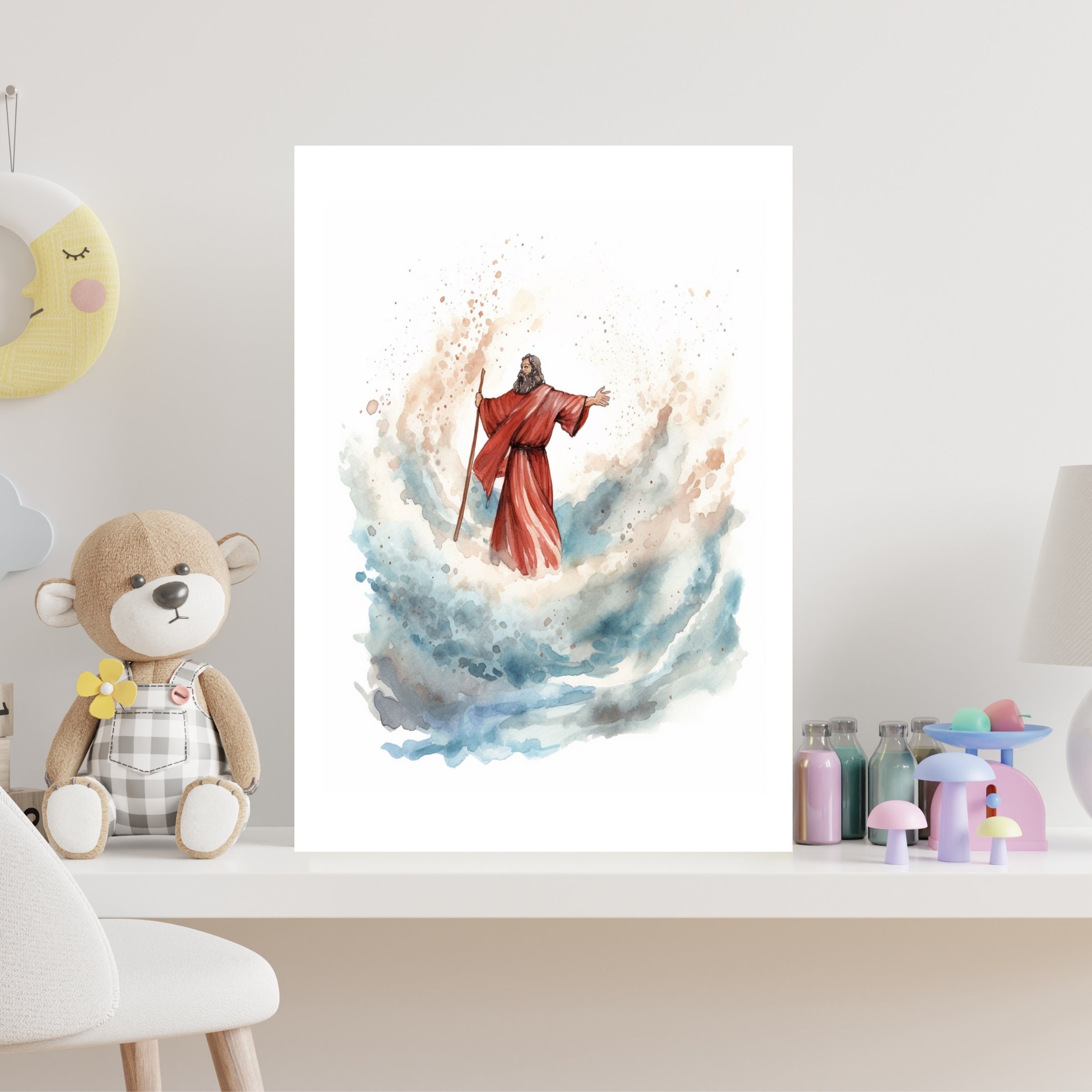 Moses at the Red Sea Watercolor Digital Print Art, Bible Story Wall Art ...