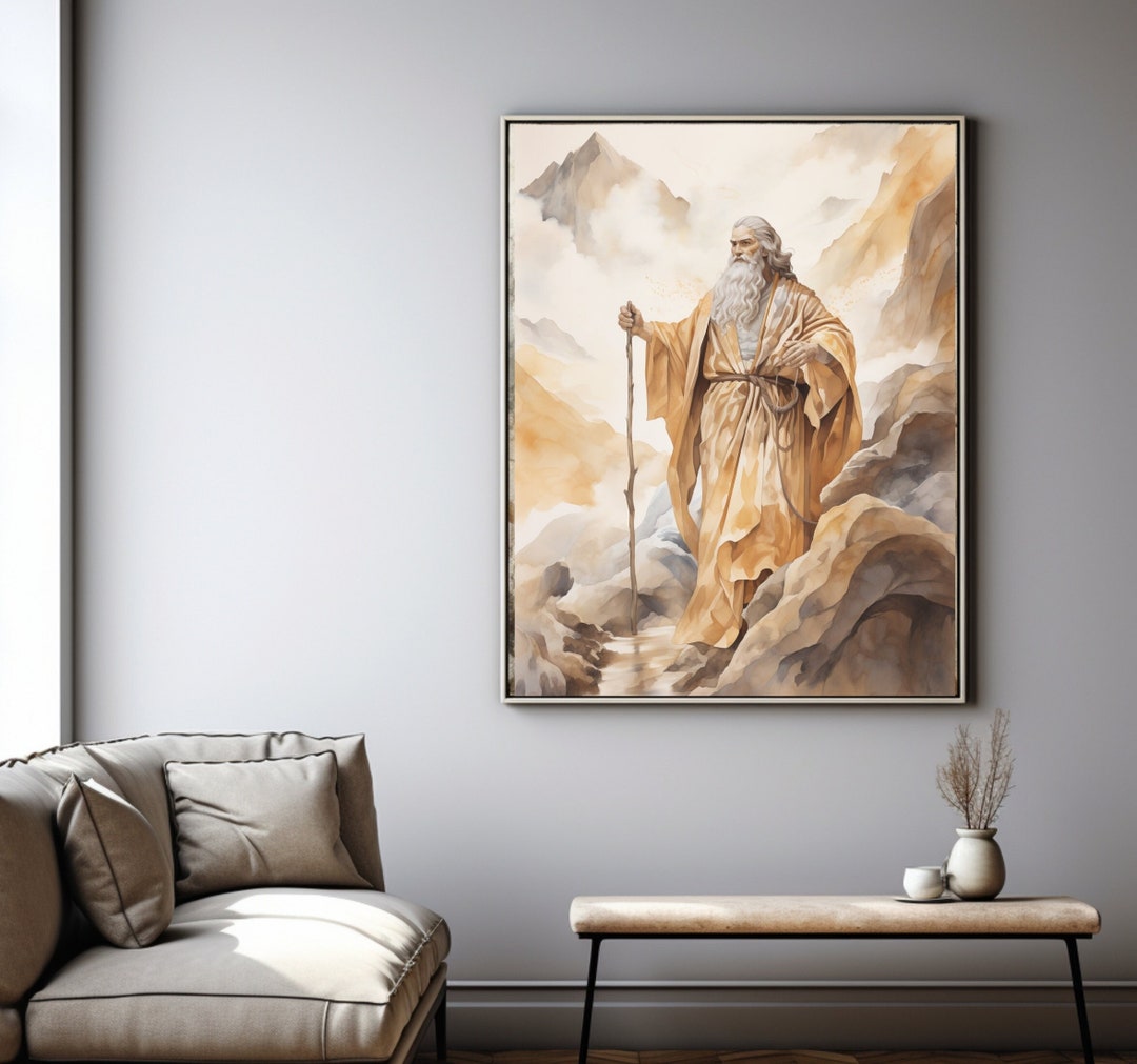 Moses on the Mountain Digital Watercolor Print. Moses of the Bible Wall ...