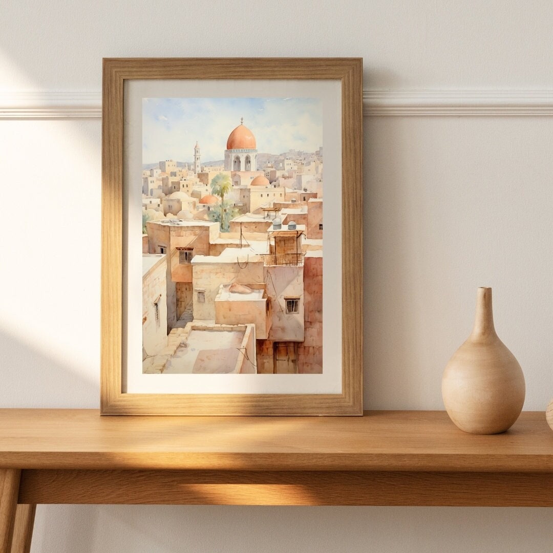 Jerusalem City Watercolor Poster Art. Digital Cityscape Print Art ...