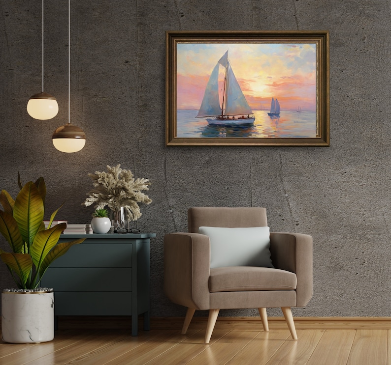 Vintage Nautical Painting, Natural Sailing DIGITAL Wall Art. Seascape ...