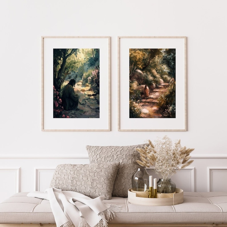 Jesus Garden of Gethsemane, Two Images, Prayer Home Bible Decor ...