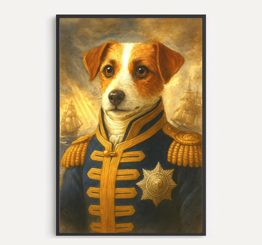 Vintage Renaissance Admiral Jack Russell Portrait, Royal Pet Portrait ...