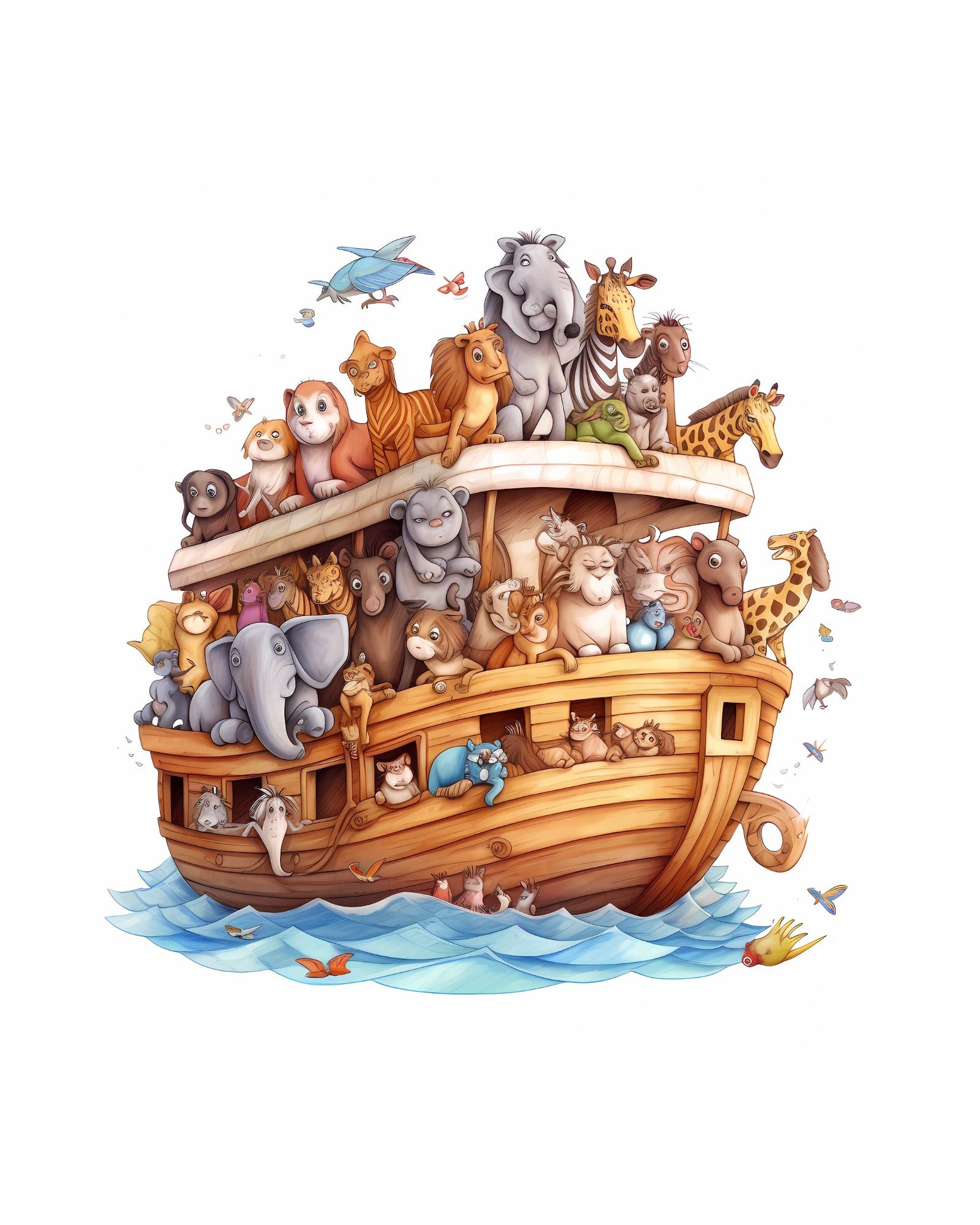 Noah and the Ark Christian Print Art Childs Cartoon Wall - Etsy