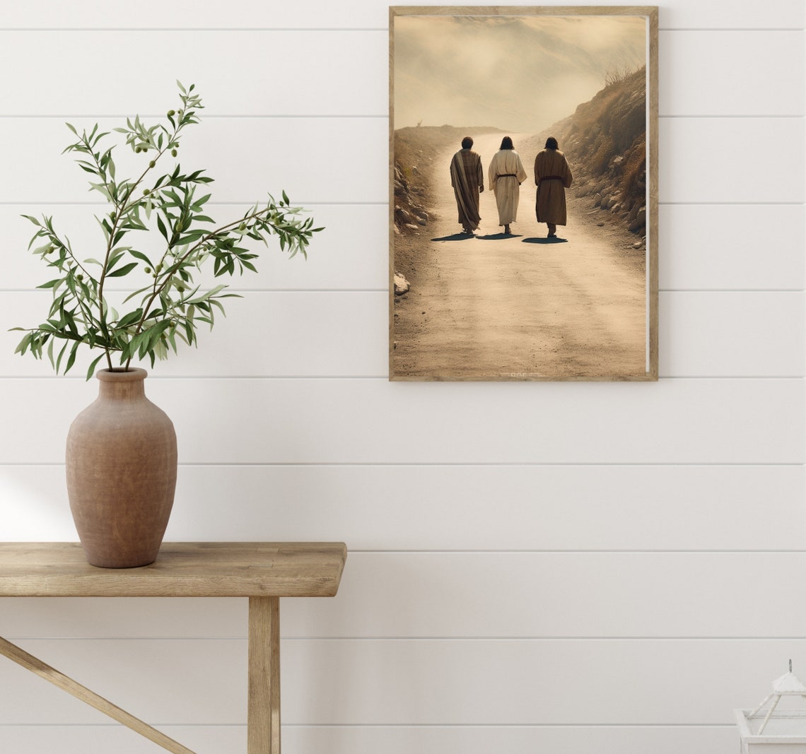 Jesus-walk to Emmaus-print Art-scripture Luke 24. Jesus and Two ...
