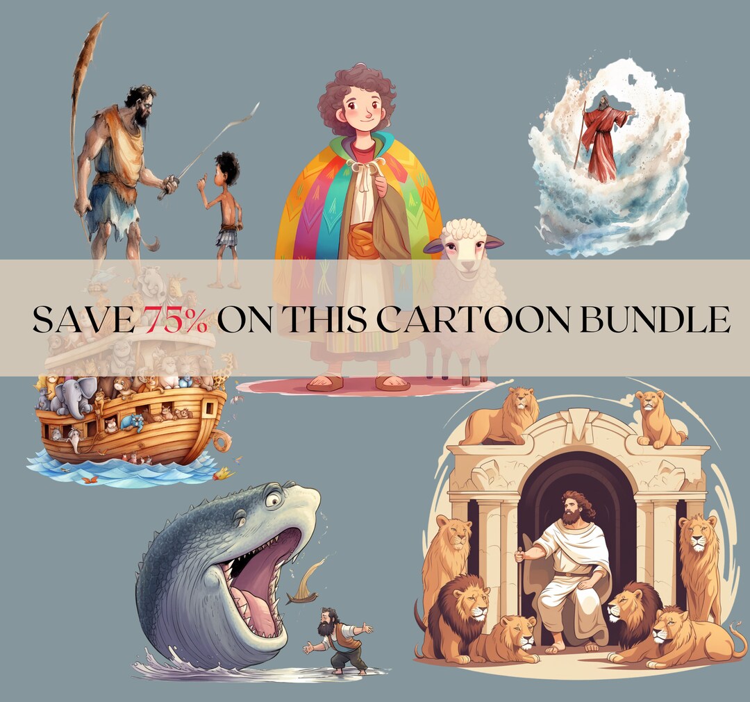 Bible Story CARTOON Print Art BUNDLE, 6 Popular Bible Stories ...