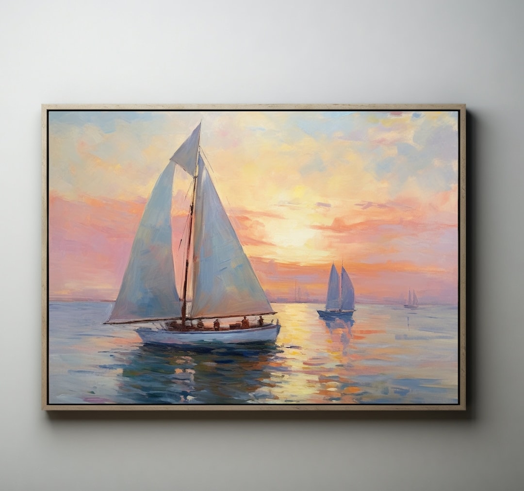 Vintage Nautical Painting, Natural Sailing DIGITAL Wall Art. Seascape ...