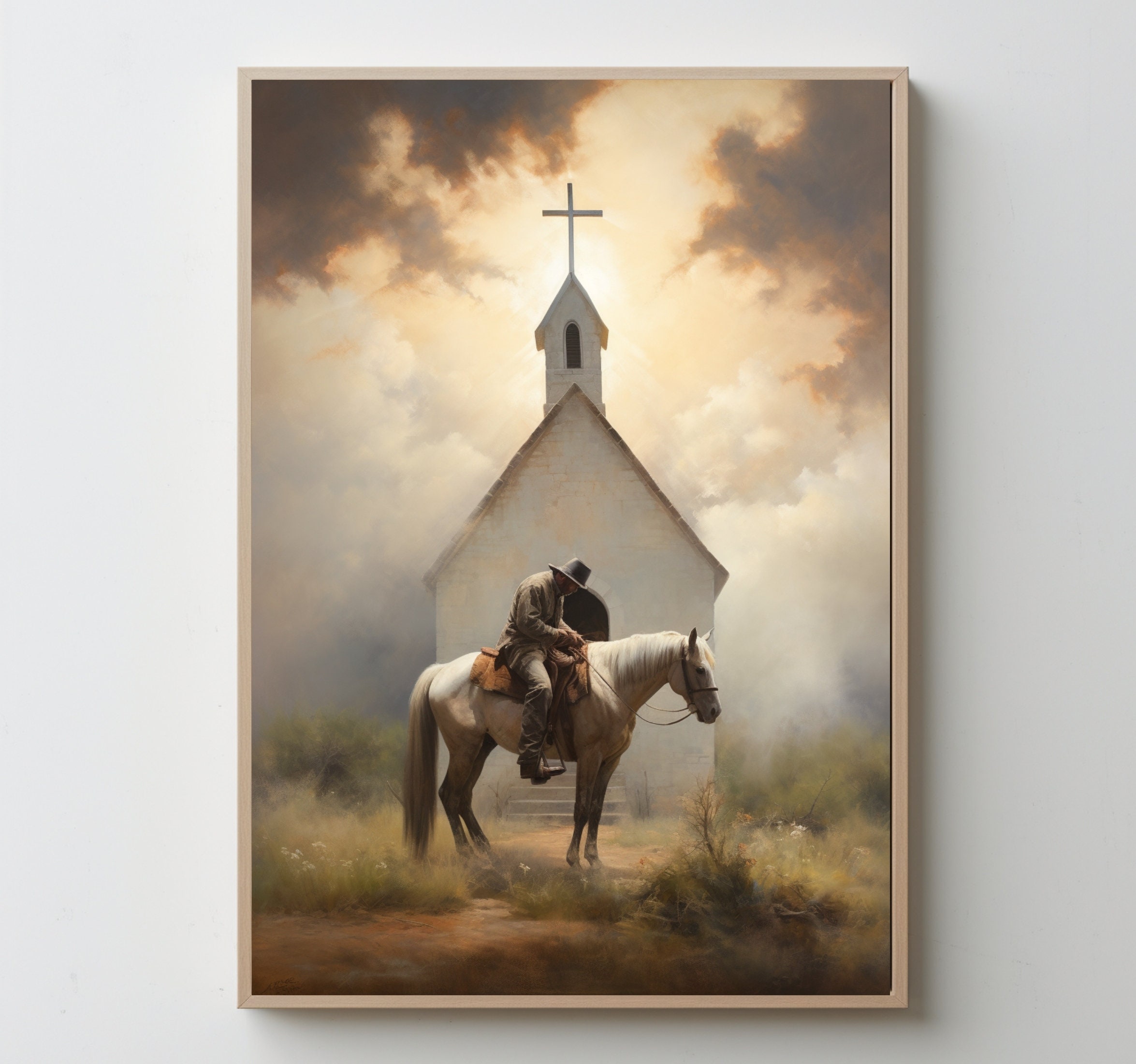 Praying Cowboy and Horse Digital Print Art. Christian Home Decor ...