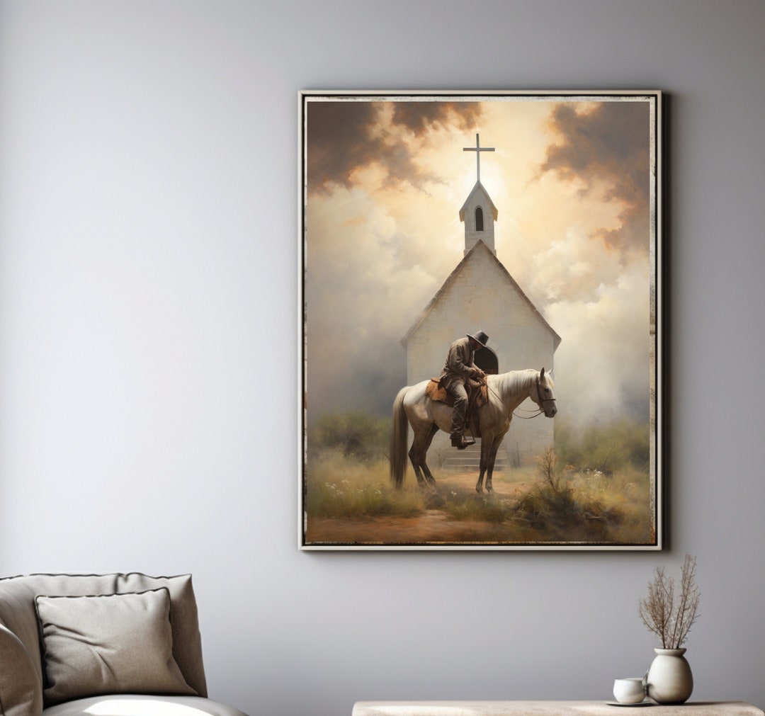 Praying Cowboy and Horse Digital Print Art. Christian Home Decor ...