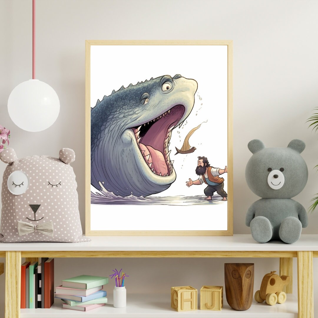 Jonah and the Whale Wall Art, Bible Story, INSTANT DOWNLOAD, Sunday ...