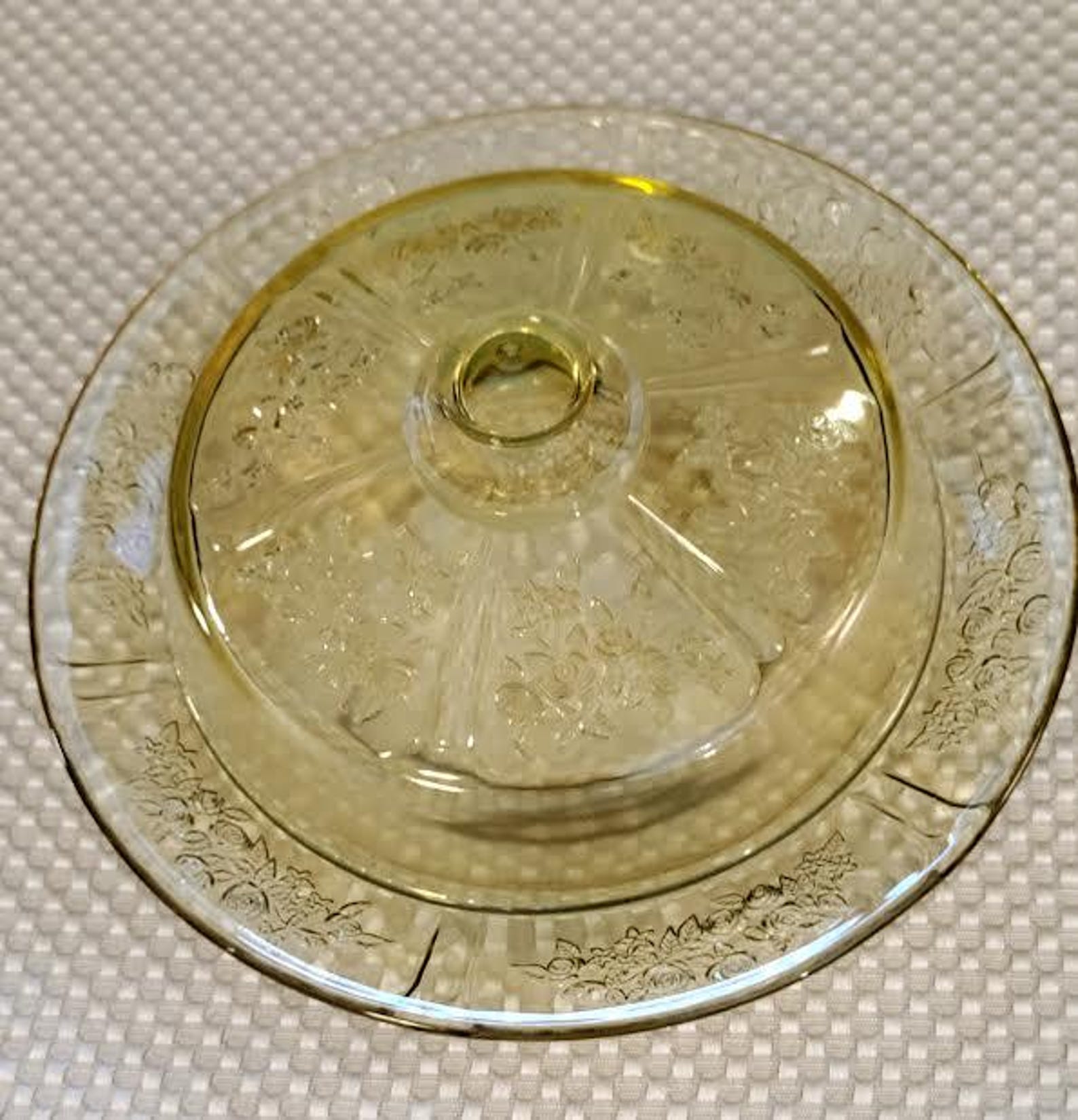 Federal Glass Round Butter Dish With Lid in Sharon Amber Cabbage Rose ...