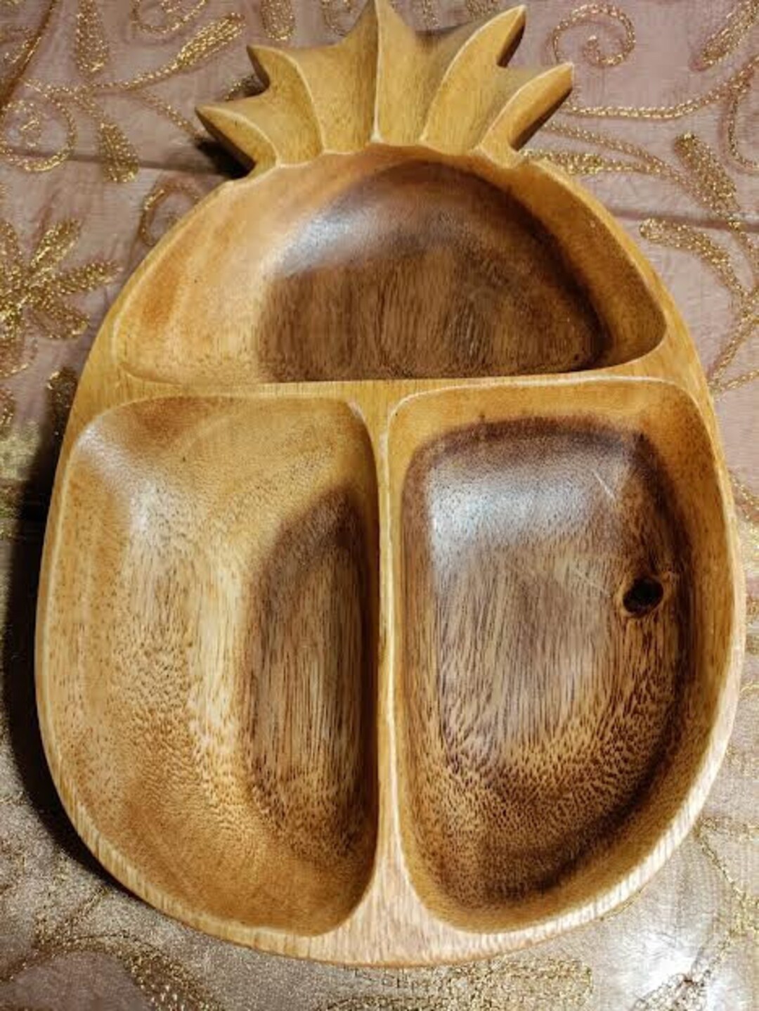 Hand-carved Wood Pineapple Serving Dish With 3 Sections Made in ...