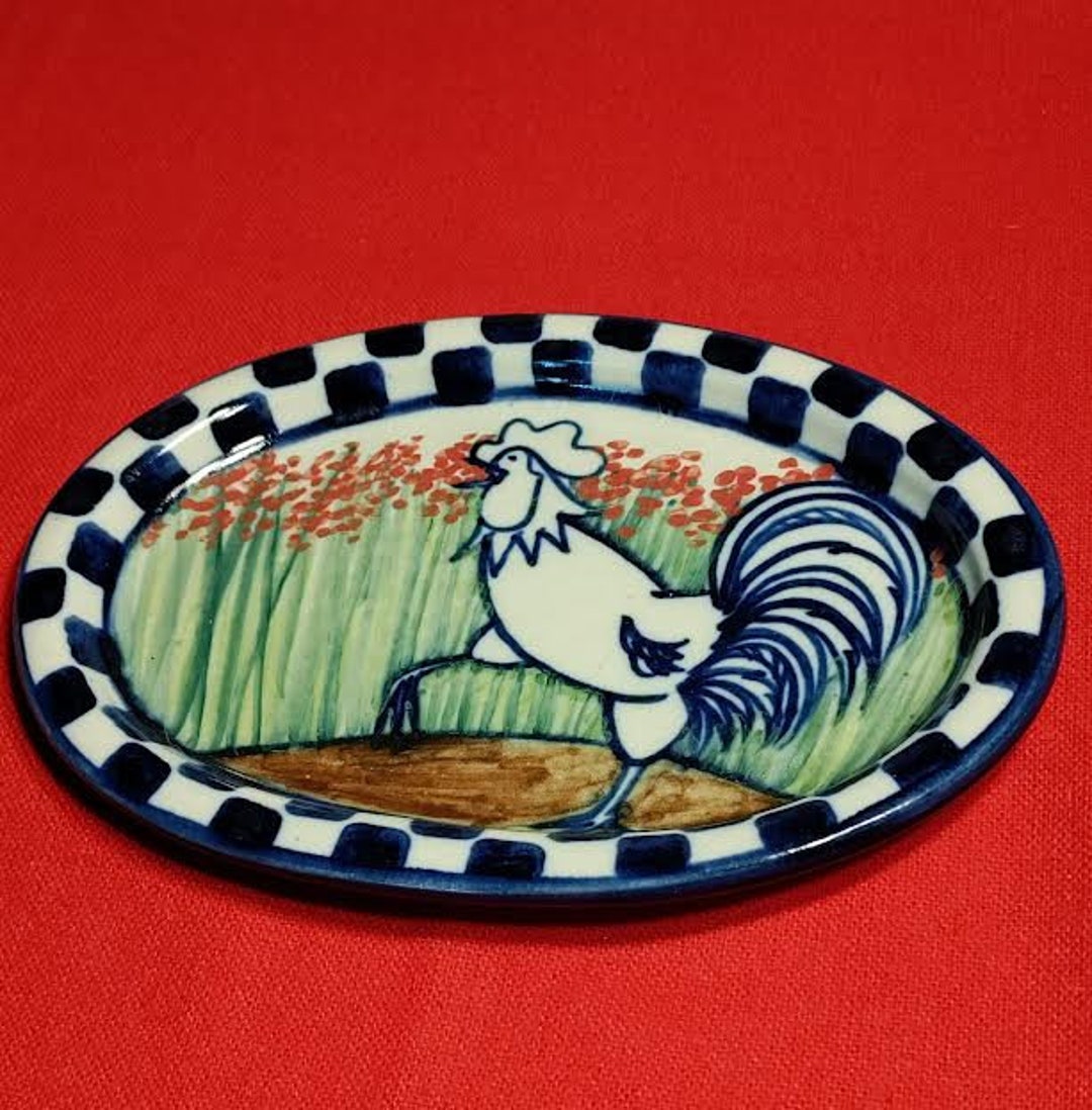 Colorful Pottery Oval Rooster Tray Made by Dean - Etsy
