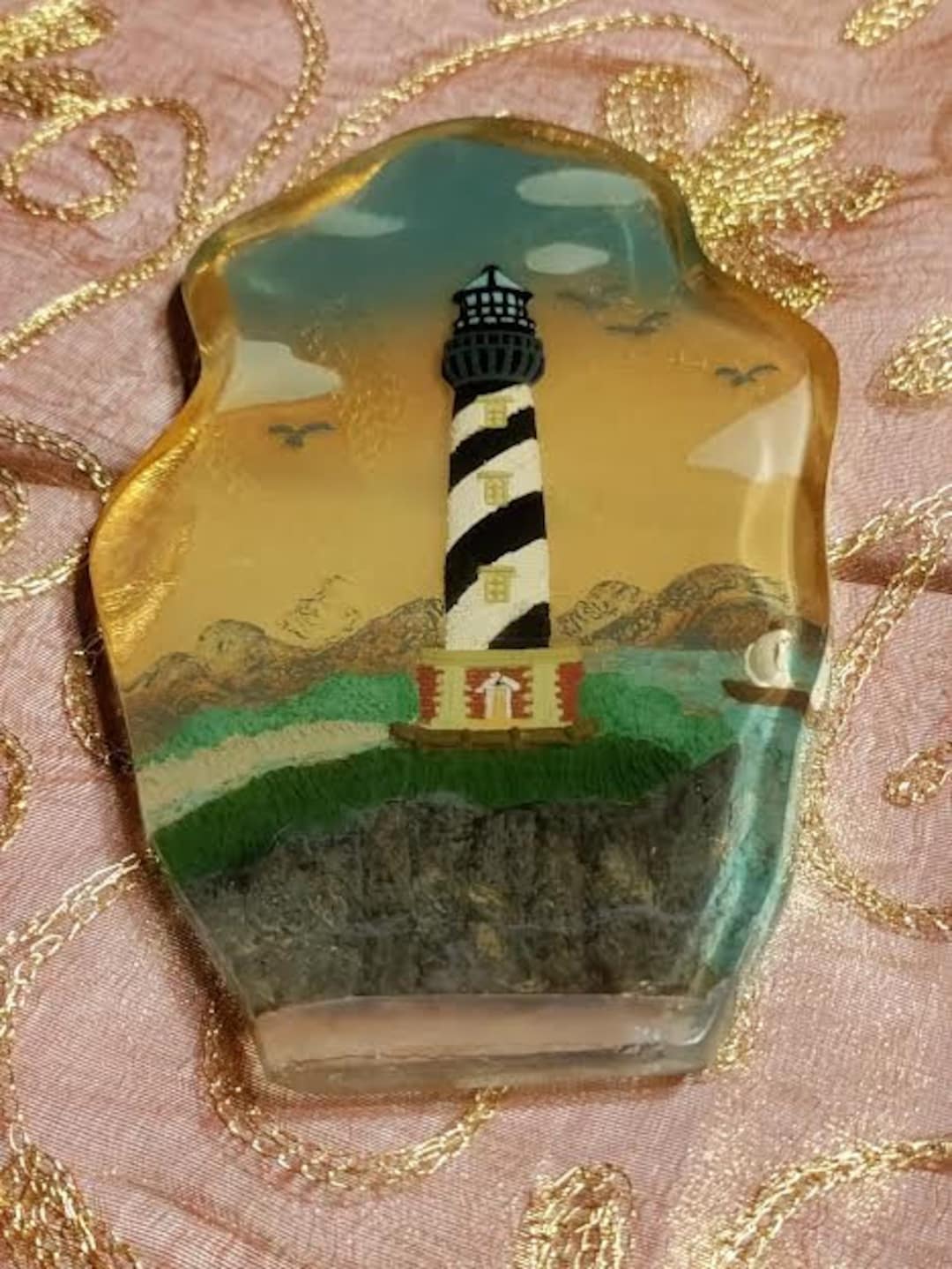 Vintage Lucite Lighthouse Reverse Painted Art Piece - Etsy