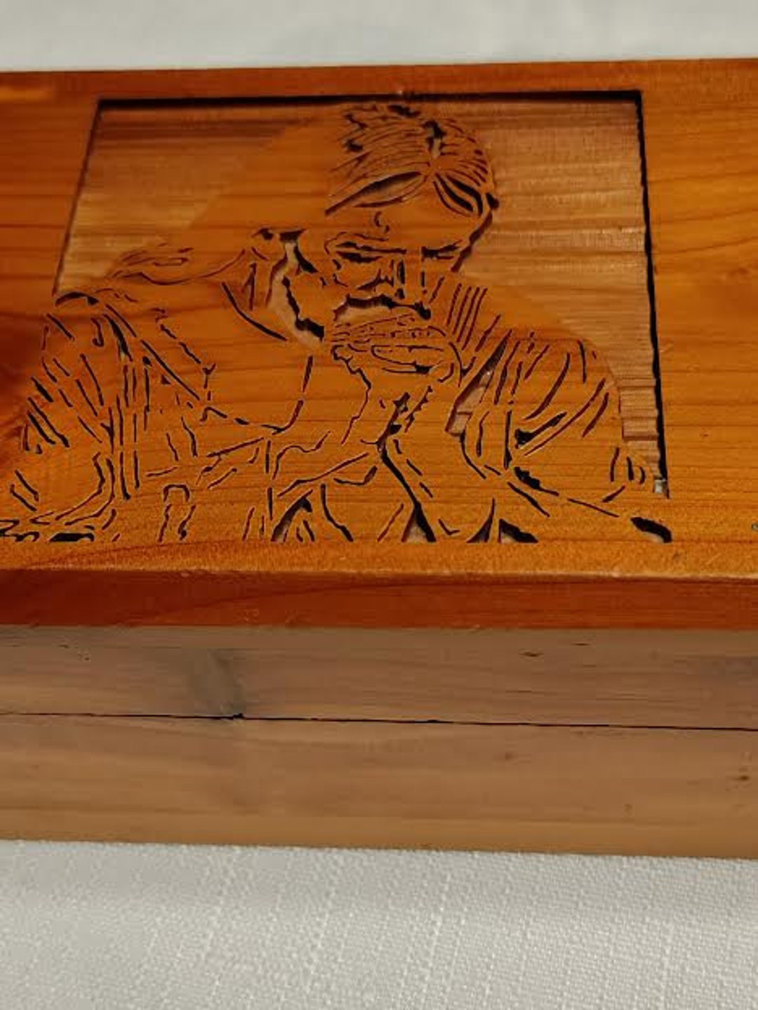 Laser-engraved Jesus on a Wood Box Lid With Hinges, Lined in Red - Etsy