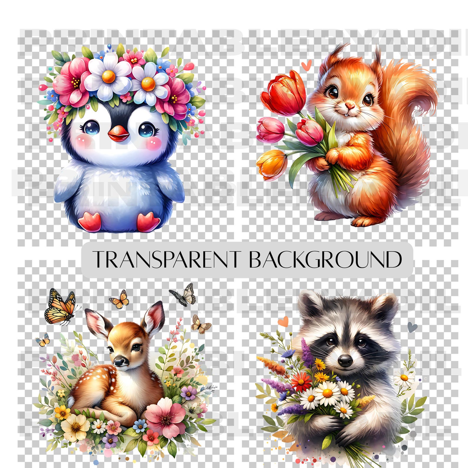 Spring Cute Animals Clipart 20 PNG Watercolor Bundle Instant Download ...