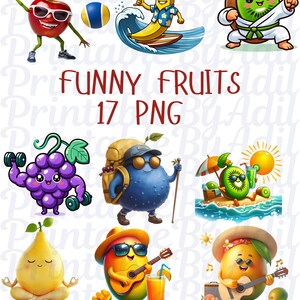 Funny Fruit Clipart Bundle 17 PNG Summer Fruit Characters Cute and ...