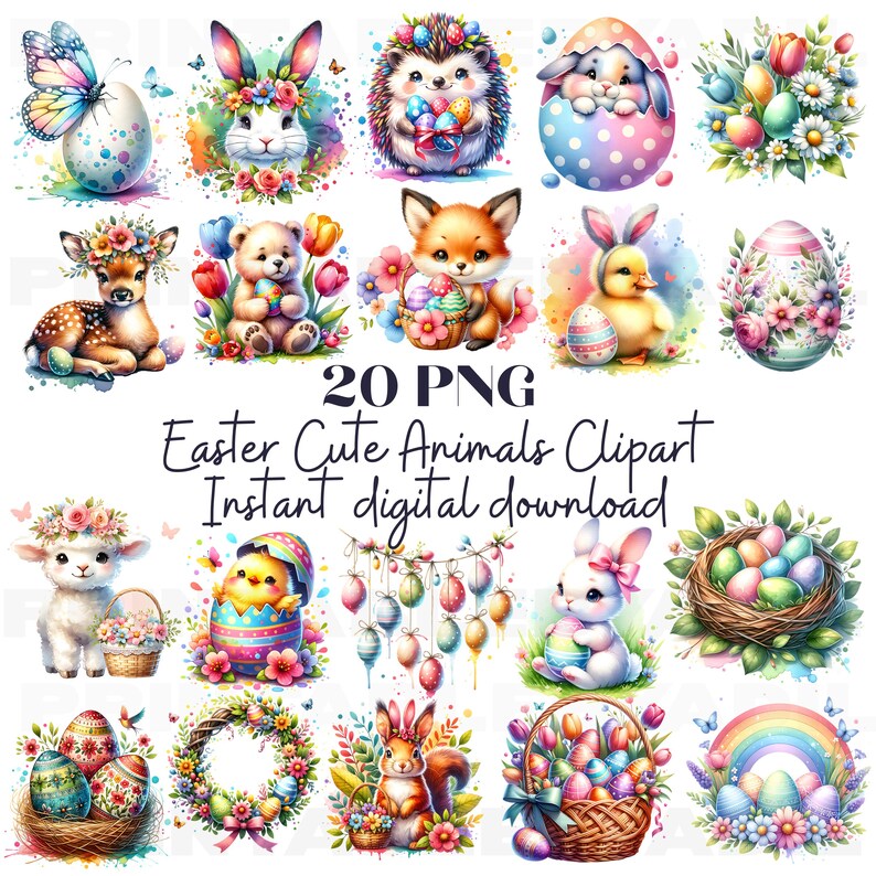 Watercolor Easter Animals Clipart, Bunny, Chick PNG (digital Download ...
