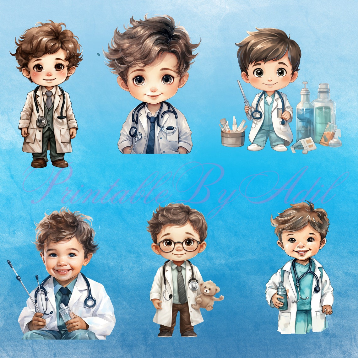 Watercolor Baby Doctor Clipart: 10 PNG Illustrations (digital Download ...