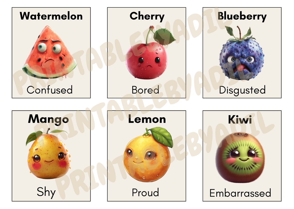 24 Printable Fruit Flashcards for Kids, Fruits & Funny Realistic ...