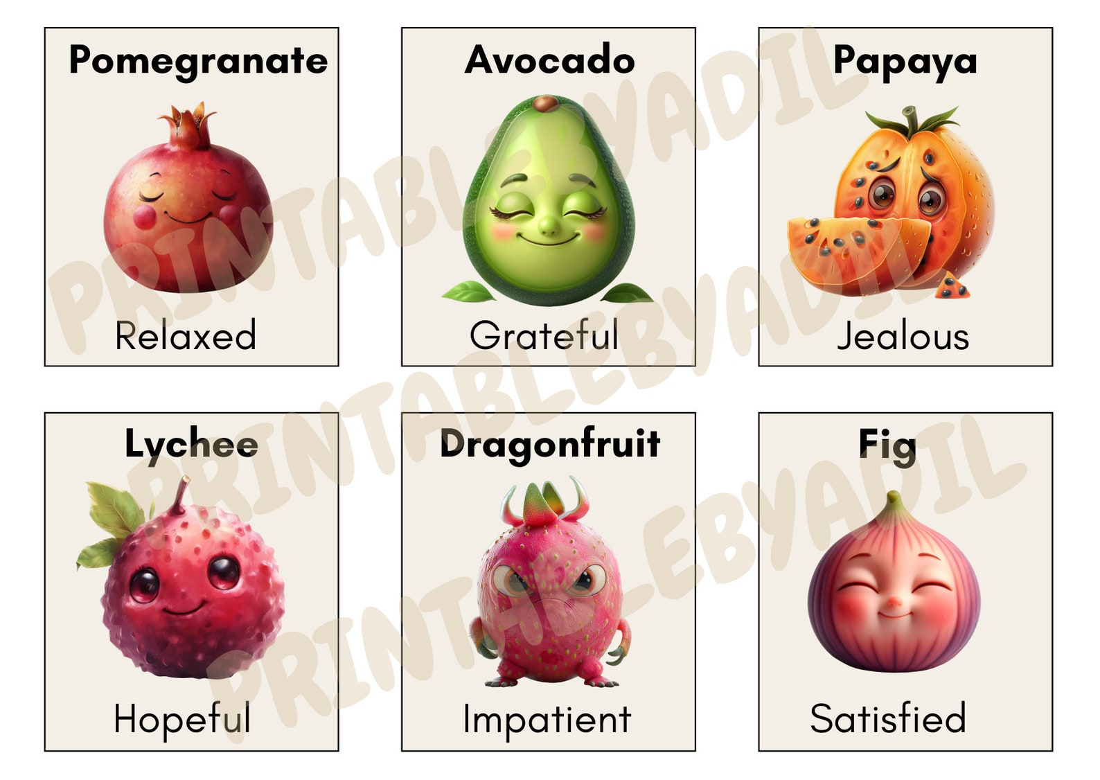 24 Printable Fruit Flashcards for Kids, Fruits & Funny Realistic ...