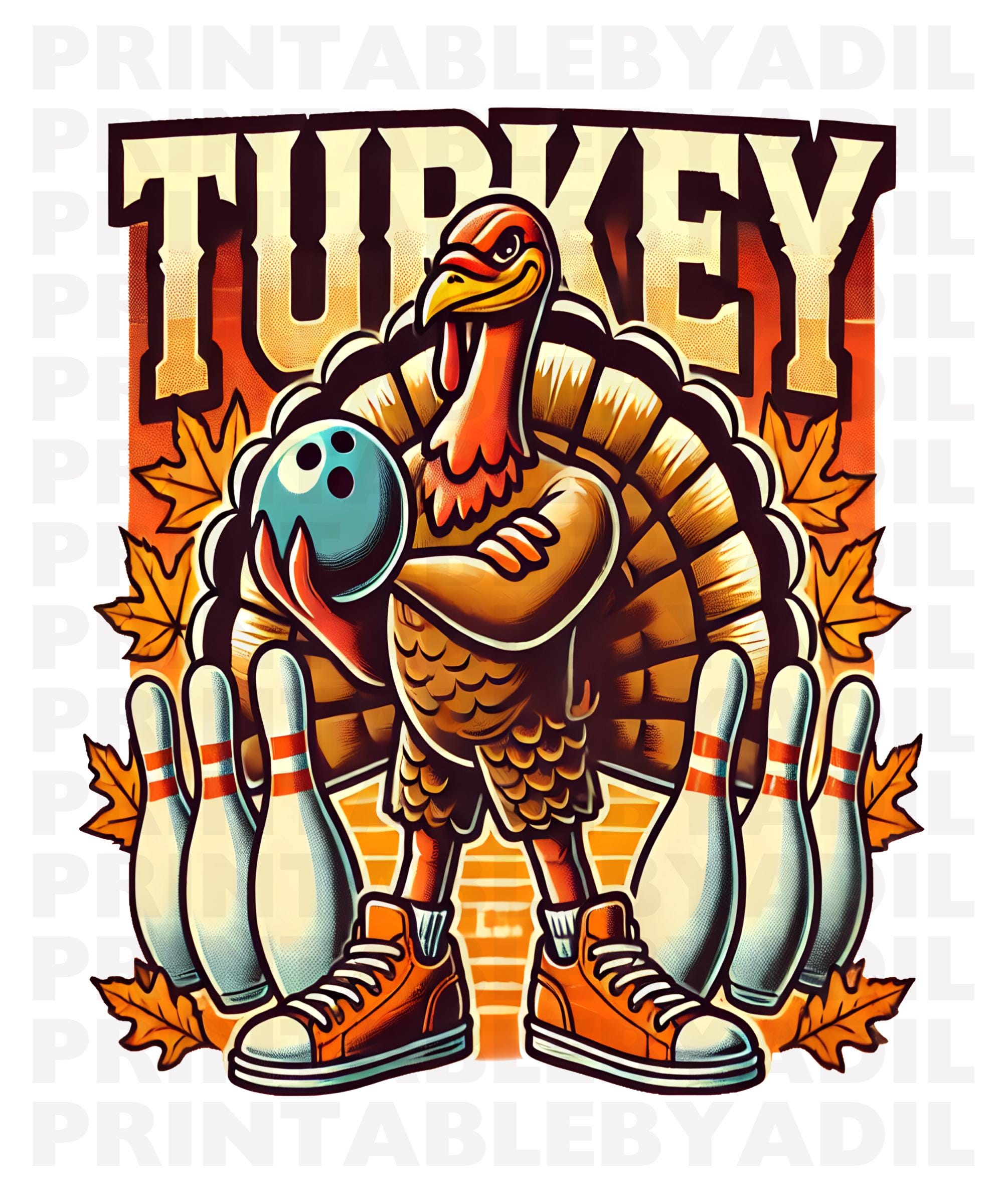Funny Turkey Thanksgiving Playing Bowling Shirt Png, Turkey Day Bowling ...