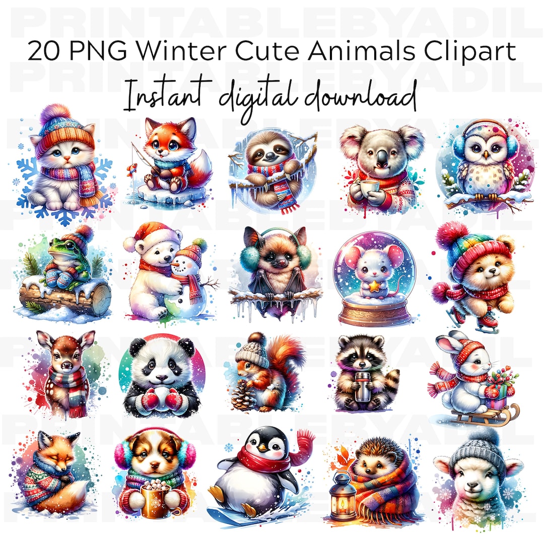 Winter Animals Clipart Bundle, Cozy PNG Illustrations (digital Download ...