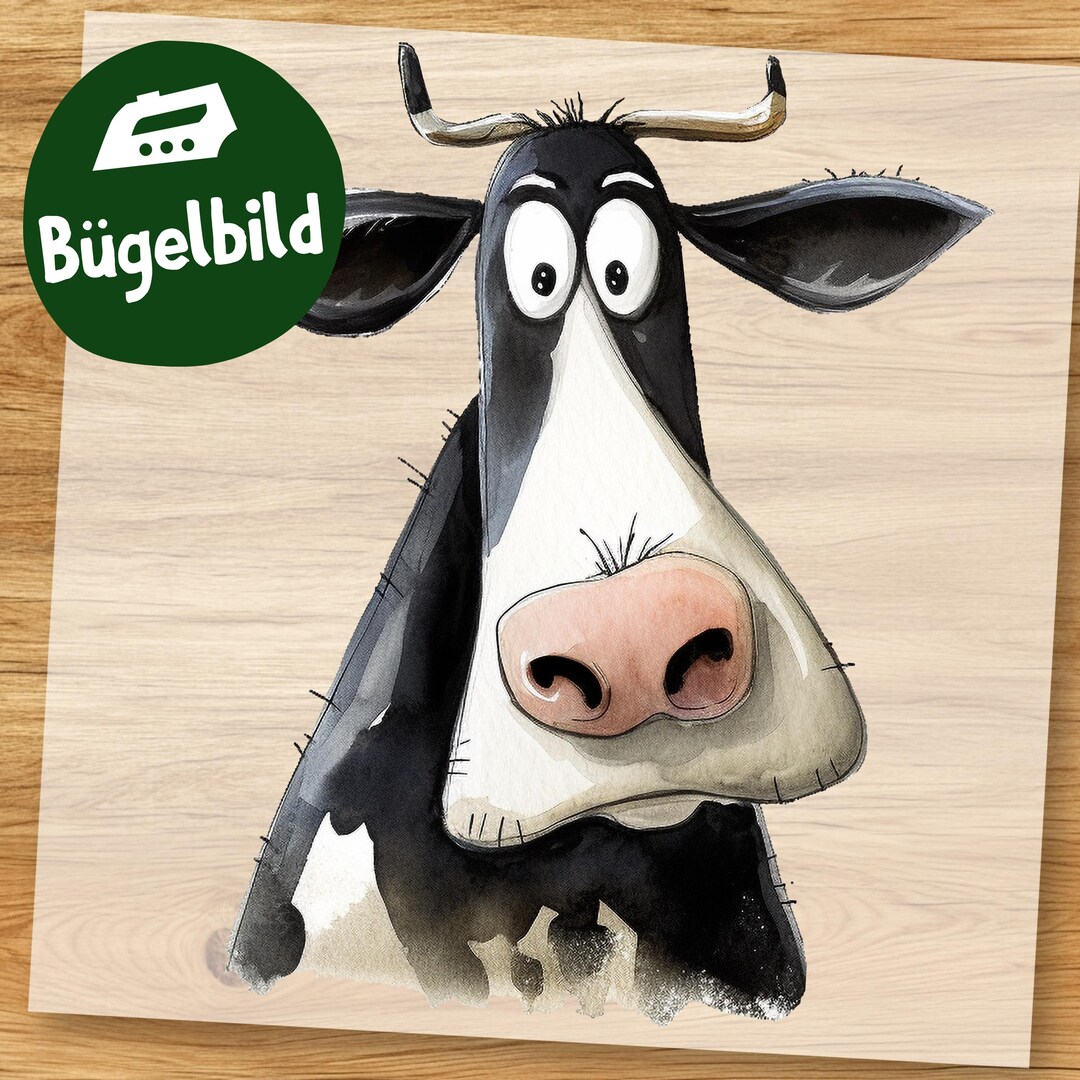 Lustige Kuh Bügelbild, Cartoon Kuh Portrait Wasserfarbe Zum Aufbügeln ...