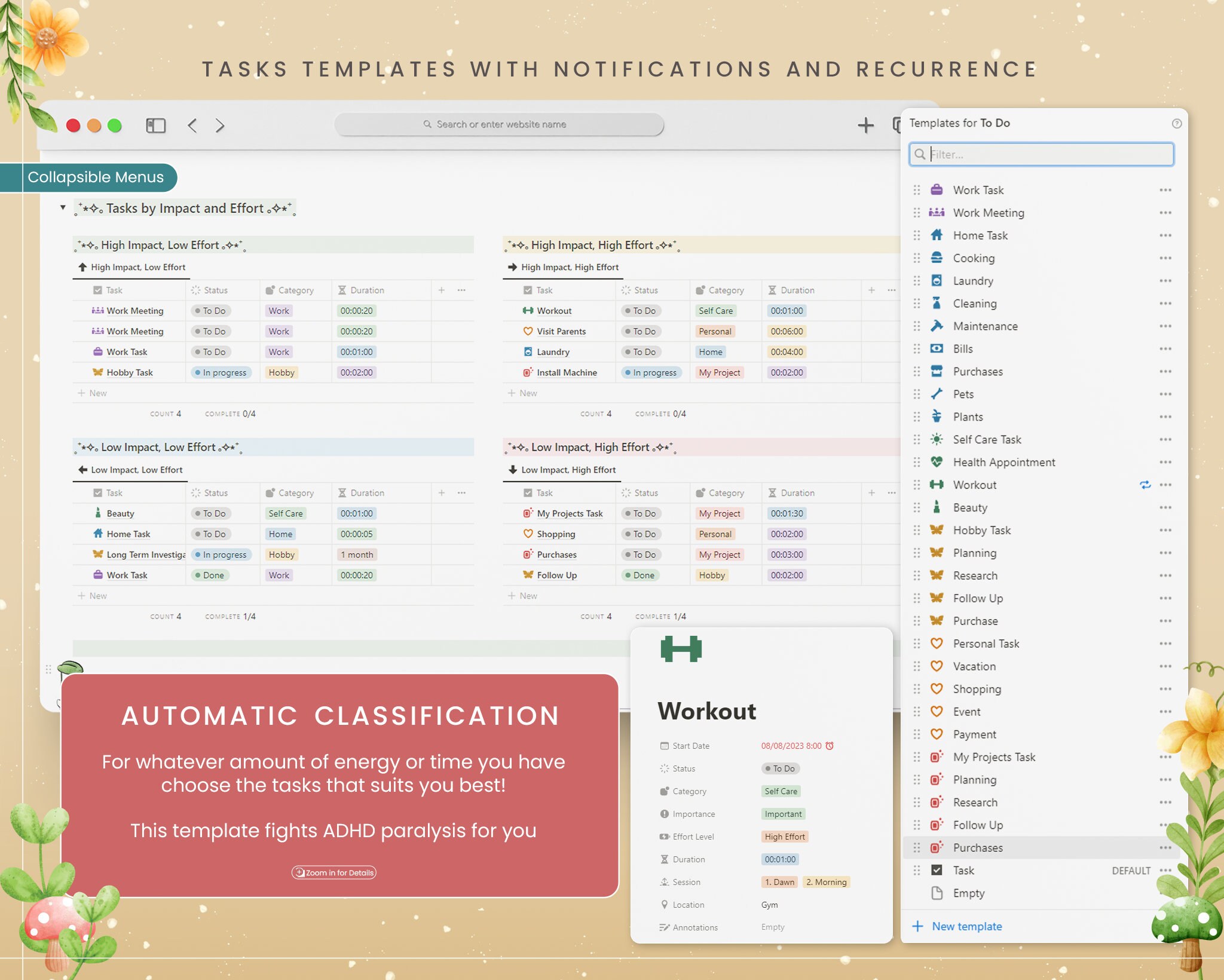 ADHD Notion Template Planner & Focus Page With Timer | to Do List ...