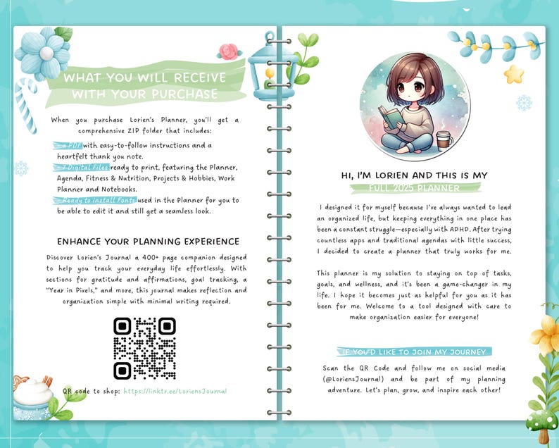 Lorien's 2025 Planner |printable Agenda |monthly, Weekly, Yearly Planner |fitness & Nutrition ...