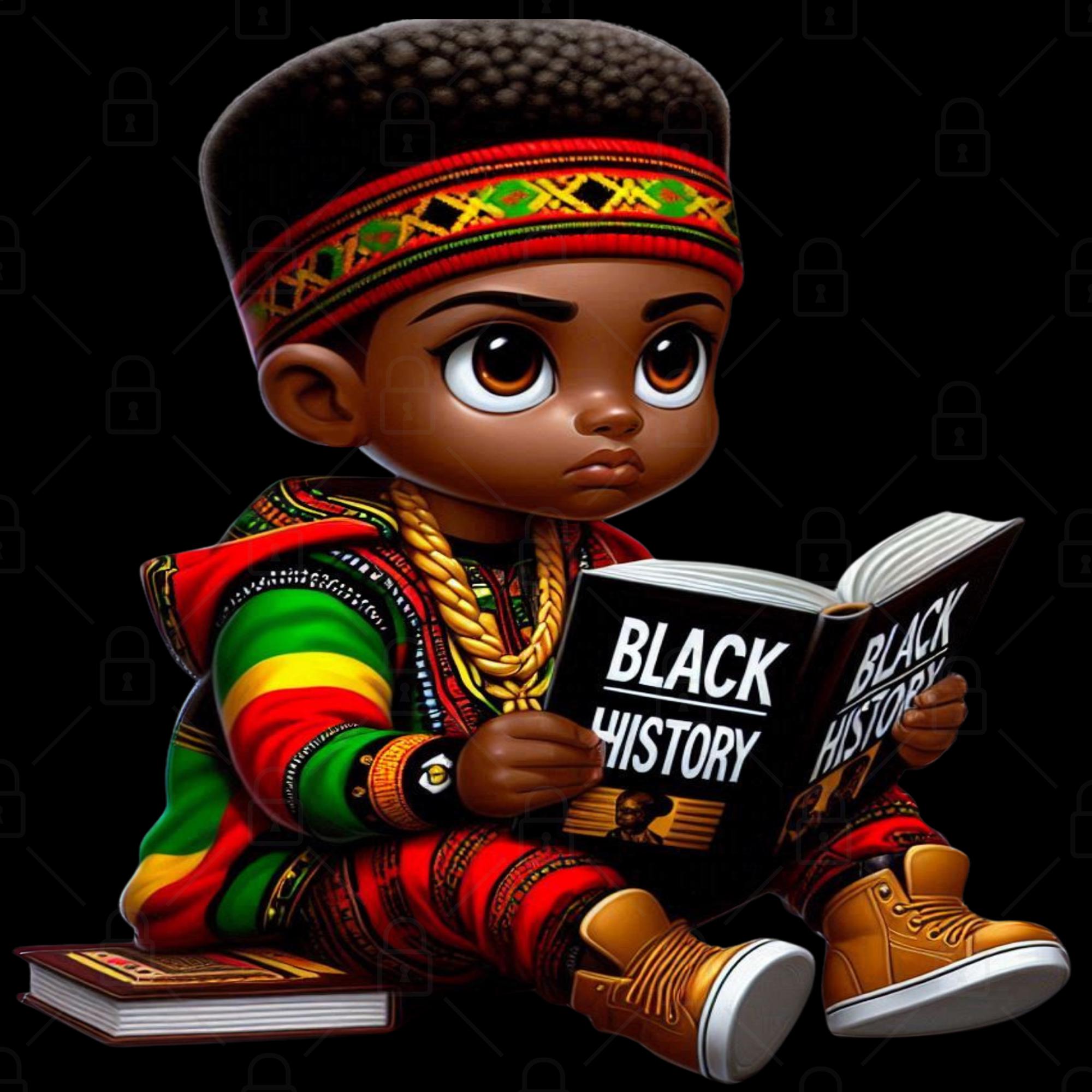 Black History Art2: African American Boy Reading (PNG Digital Art) - Etsy