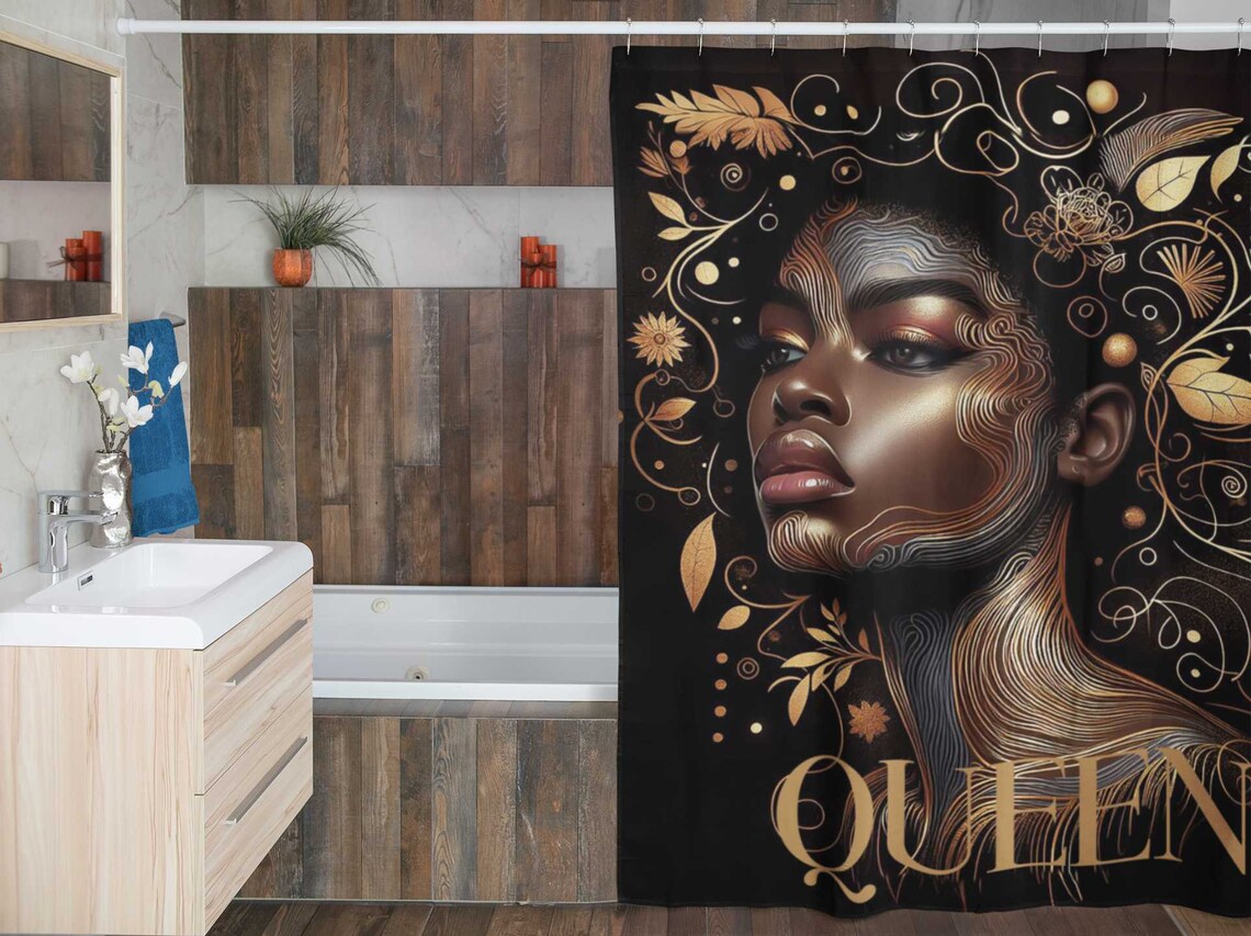 Bronzed Queen Shower Curtain: African American Woman, Golden AI Art - Etsy
